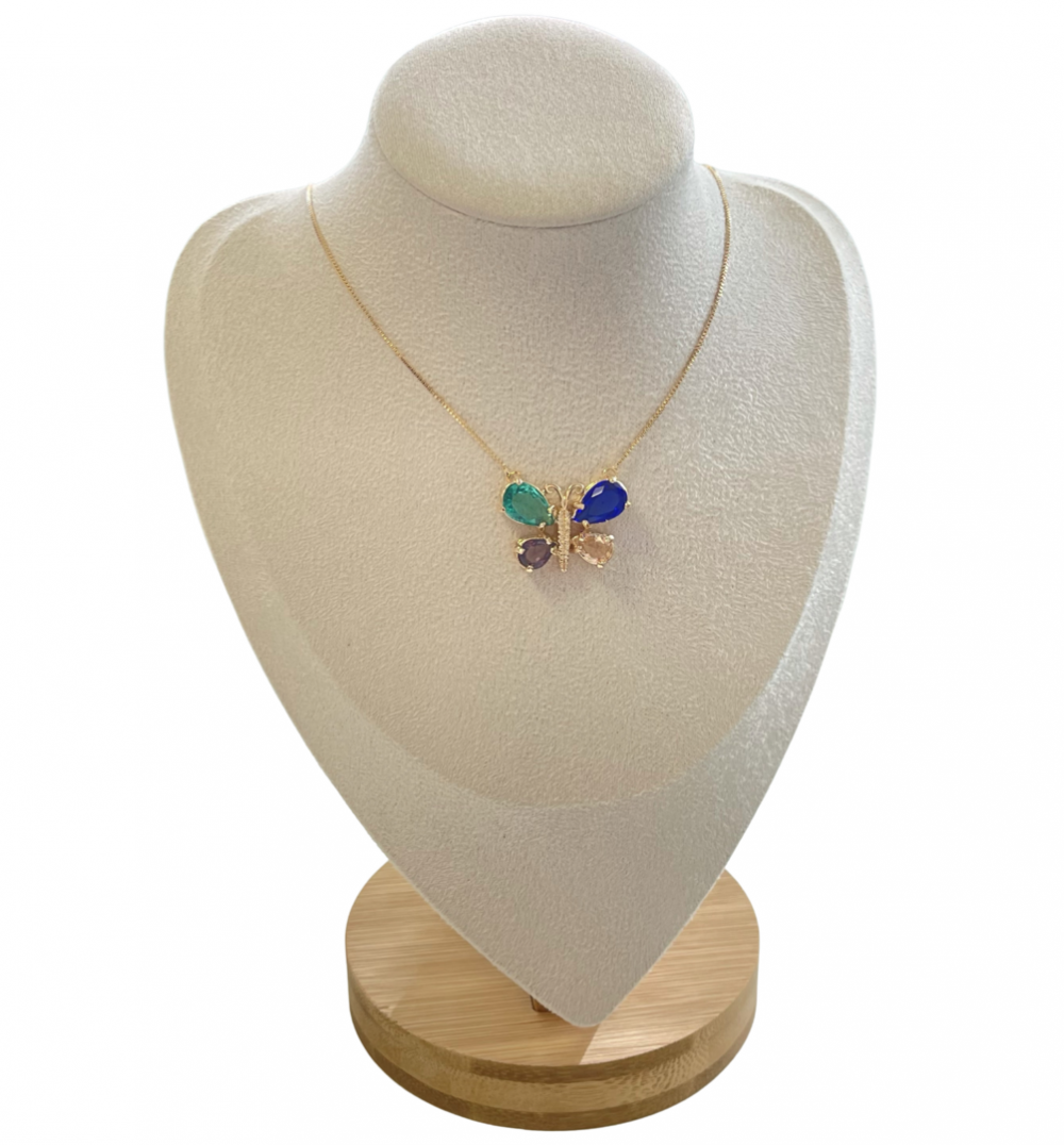 Colar Borboleta pedras coloridas - BBeauty Brazil