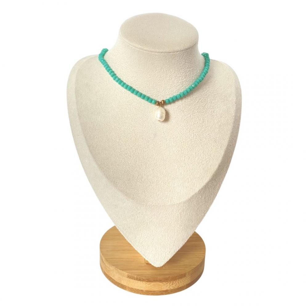 Colar cristais verdes com perola - BBeauty Brazil